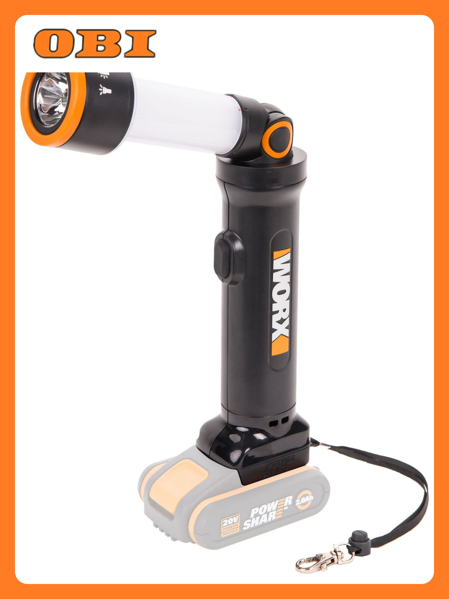 Фонарь WORX WX027, 20В, 150 лм, 4 режима, телескопическая ручка, черный