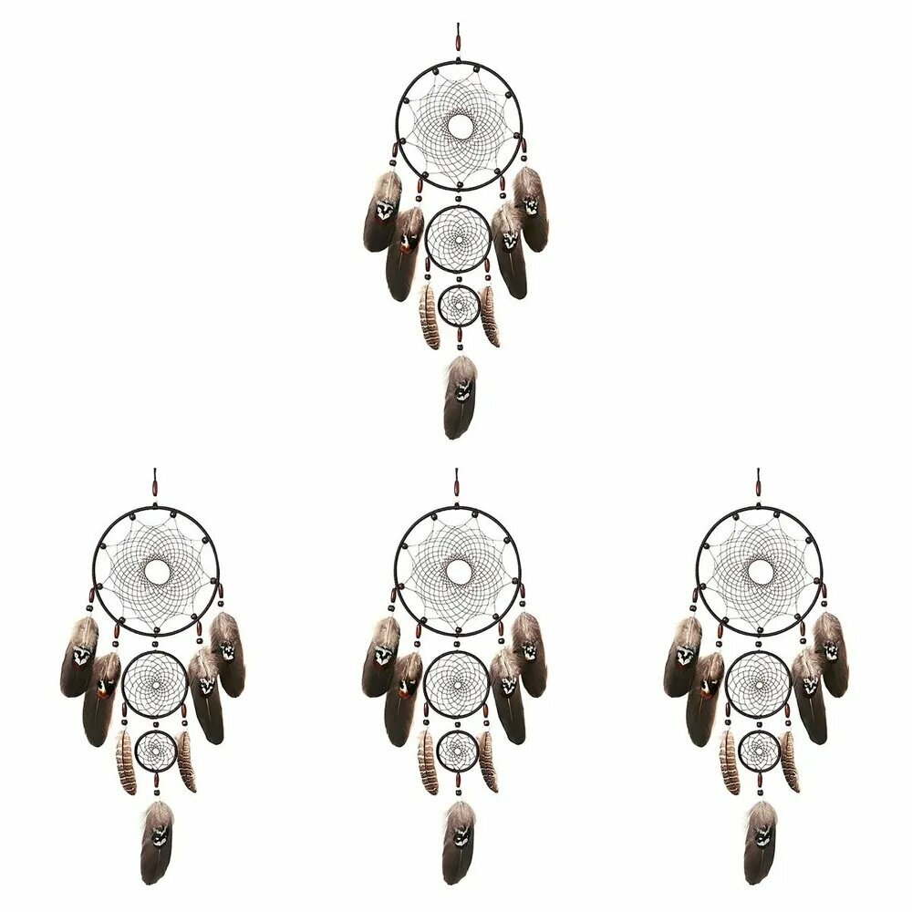 Набор чёрных ловцов снов с деревянными перьями для настенного оформления, 4 шт