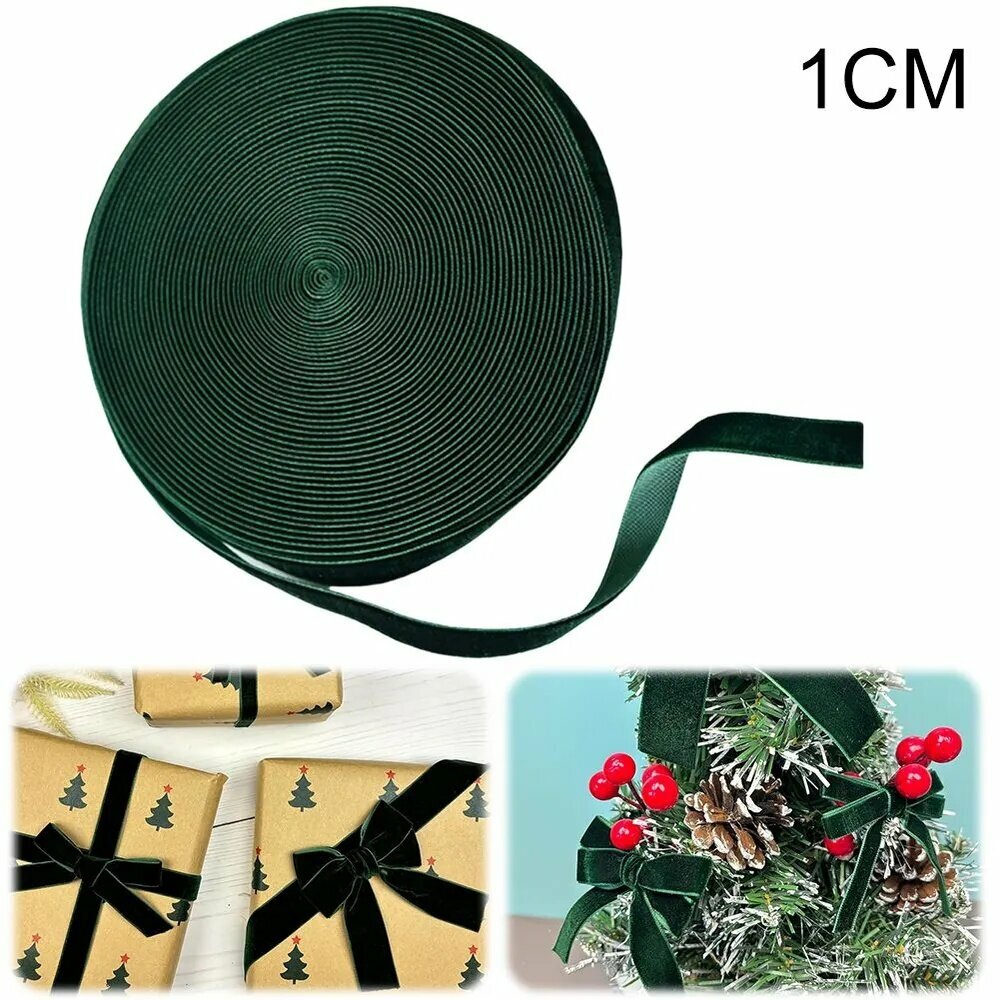 Лента из мягкого вельвета, темно-зеленая, легко режется ножницами