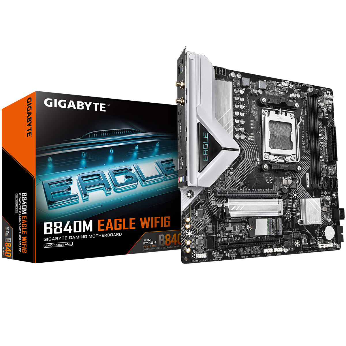 Материнская плата Gigabyte B840M EAGLE WIFI6, AM5, AMD B840, Micro-ATX, RTL (B840M EAGLE WIFI6)