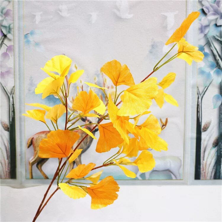 Искусственный лист гинкго для осеннего декора, желтый, пластиковая ветка, объемный имитационный лист гинкго Трёхгранный