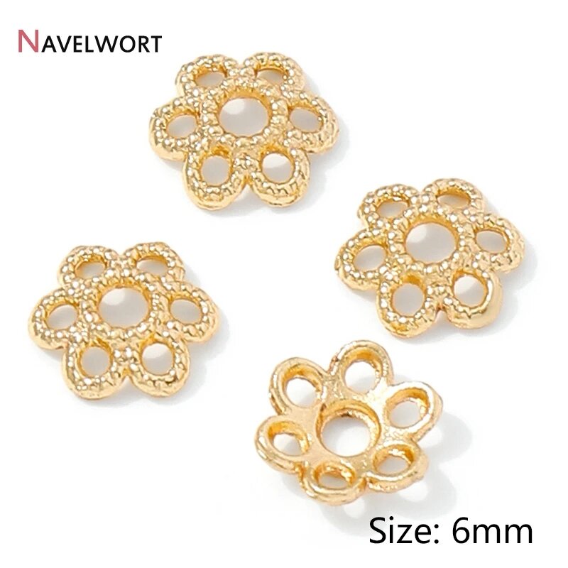 Бусины-цветочки латунные, 6 мм, 14K gold plated