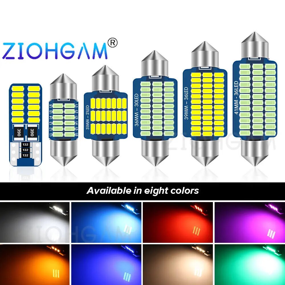 2 шт, Автомобильные светодиодные лампы C5W C10W, 31-41 мм Розовый, BA9S T4W 2PCS
