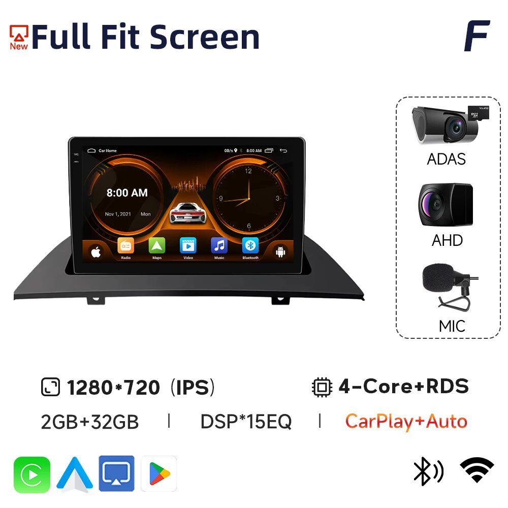 JIUYIN Автомобильный радиоприемник с экраном для BMW X3 E83 2003-2011 беспроводной CarPlay Android 13 Автоматическая интеллектуальная система без 2din DVD F 4core(2 32G)RA