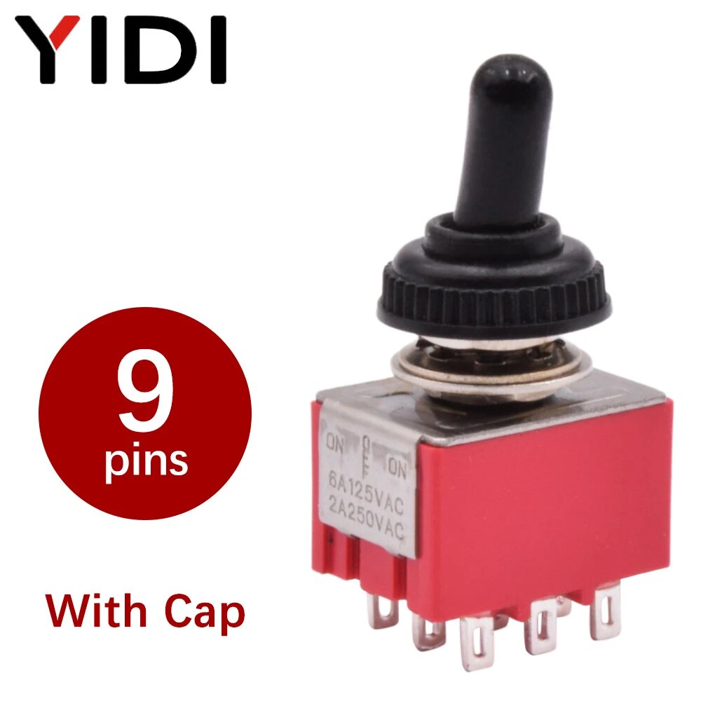 5 шт. красные мини-переключатели YIDI SPDT DPDT 9 Pins With Cap, ON-ON
