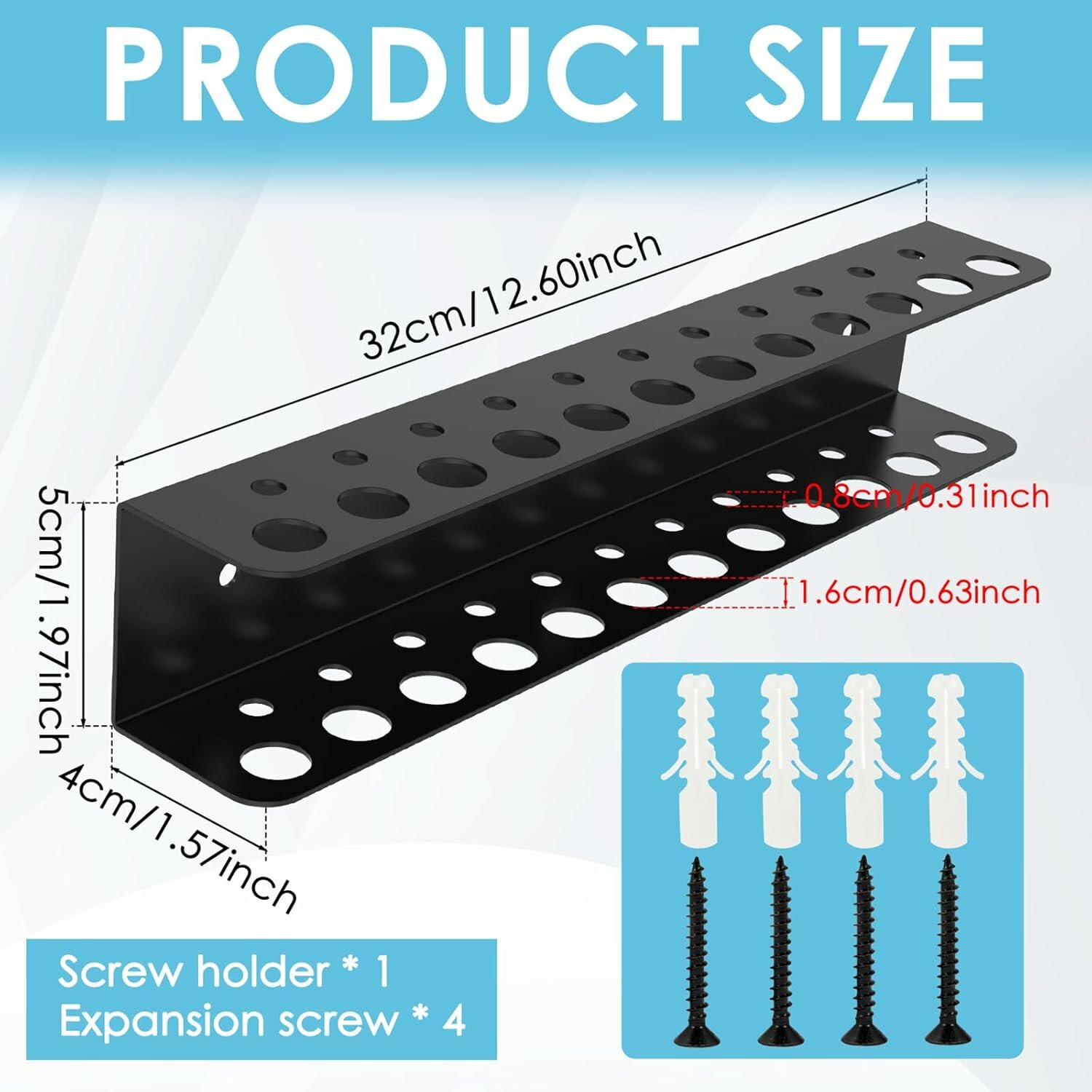 Стойка для хранения инструментов отверток, настенный стеллаж для отверток, многофункциональный стеллаж для инструментов, кронштейн из кованого железа для отверток, черный цвет, материалы железо, 14 отверстия, 23 отверстия, размер 14 отверстий 40x4,5x4