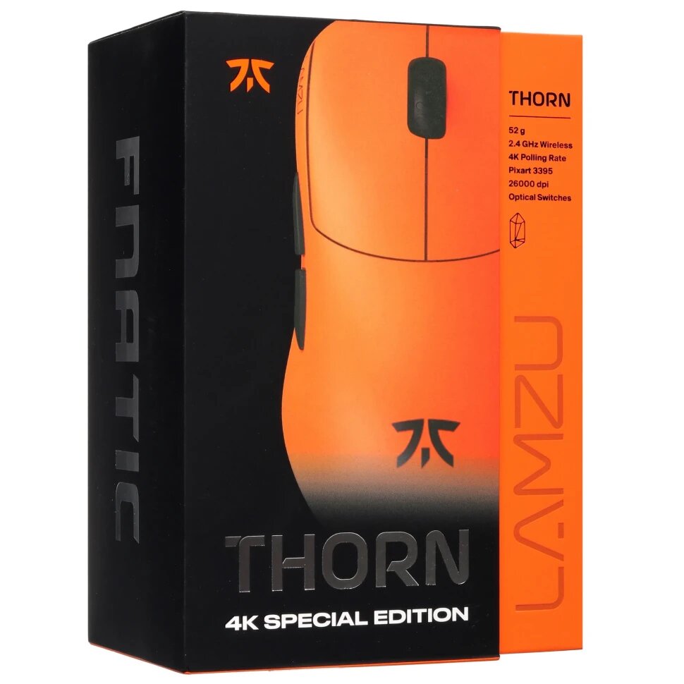 Мышь беспроводная LAMZU & FNATIC Thorn, PixArt PAW3395, оранжевый, черный