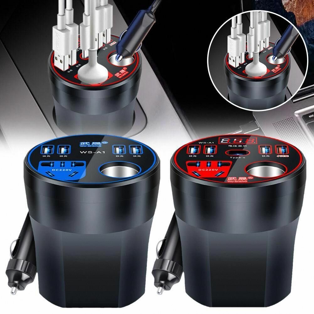 Автомобильный инвертор 12 В/24 В DC1 10 В-220 В со светодиодным дисплеем, USB-порты + прикуриватель