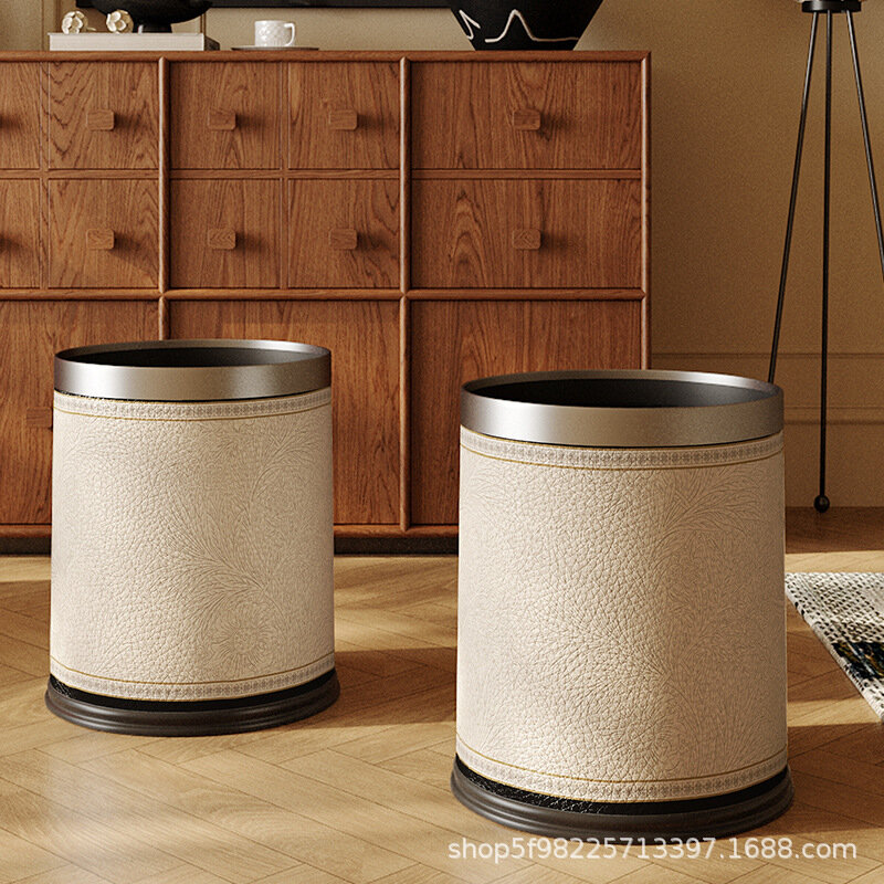 Кожаная мусорная корзина, высокая эстетика, для дома, гостиной, большая вместимость, спальня, высококачественная легкая роскошь, кухонная урна, двухслойная, без крышки