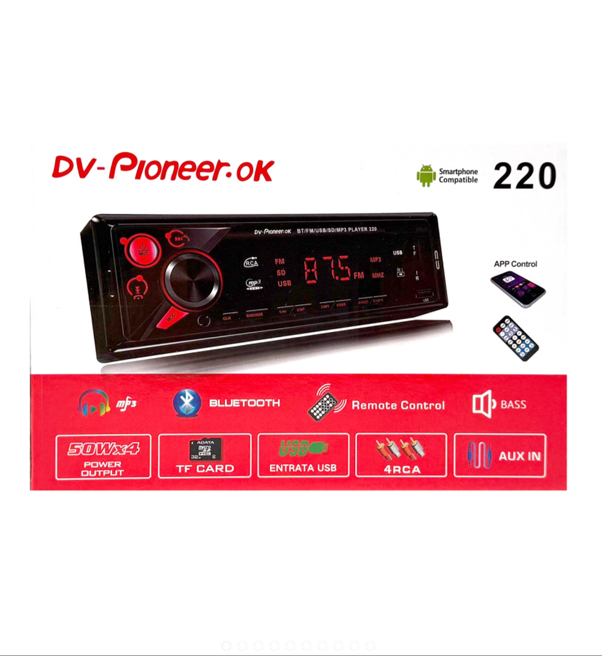 Автомагнитола FM/BT/USB/TFplayer DV-Pioneer. OK 220
