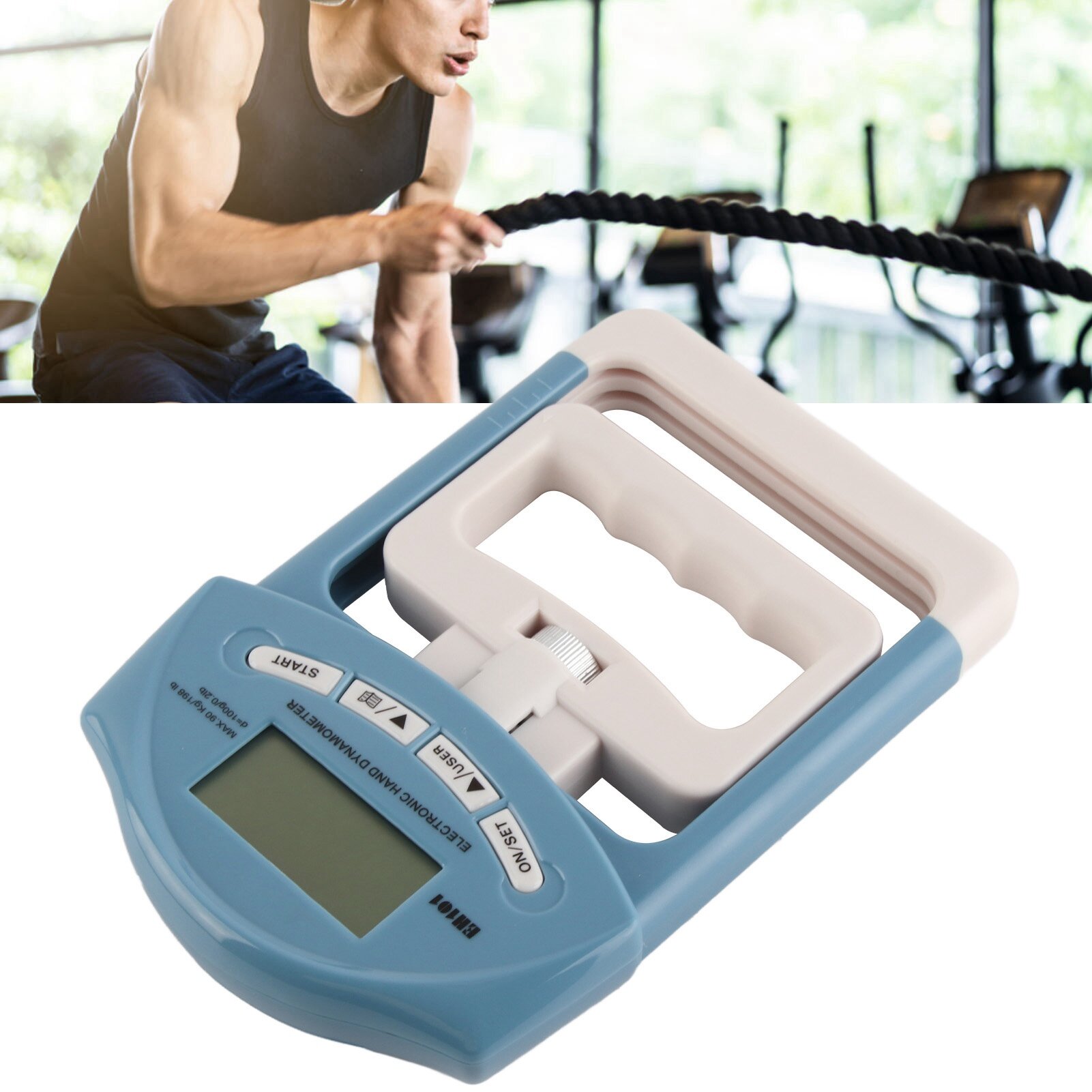 Электронный динамометр ручной с LCD-дисплеем регулируемый цифровой для измерения силы хвата для спорта дома, материал ABS, требует две батарейки AAA (без батарейок в комплекте), 1 шт в упаковке с инструкцией пользователя