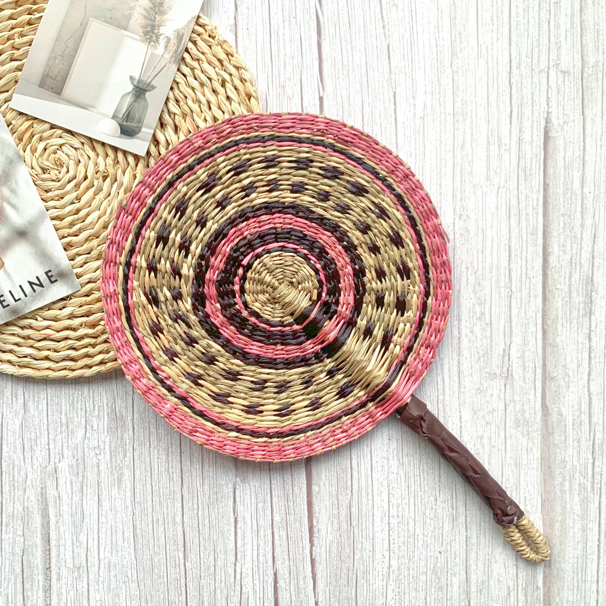 Вьетнамский импортный ганский ручной работы веер из круглой морской травы, веер макаронного цвета для домашнего настенного декора