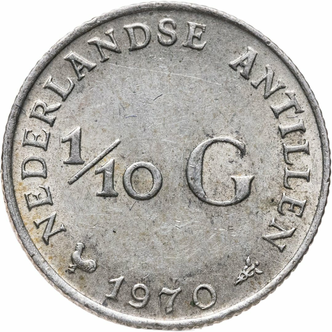 Нидерландские Антильские острова 1/10 гульдена gulden 1970, Серебро 640, в сохранности XF