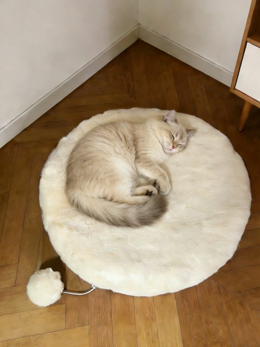 Лежанка для кошек, кошачий домик мягкий, круглая подушка, зимнее тепло