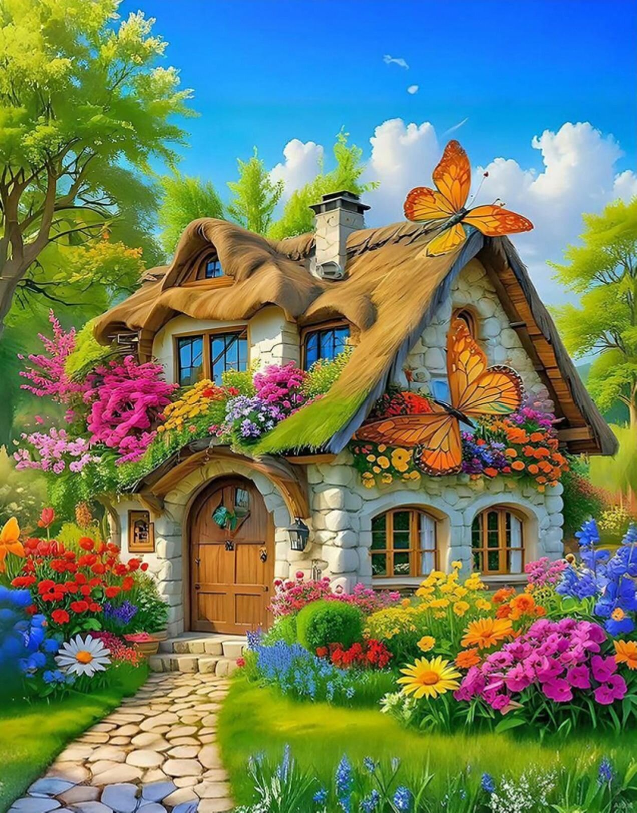 Алмазная мозаика на подрамнике 40*50 "Дом с бабочками"