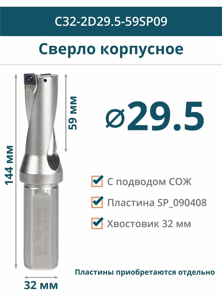 C32-2D29.5-59SP09 сверло корпусное 2D - 29.5 мм / сменная пластина SP_090408