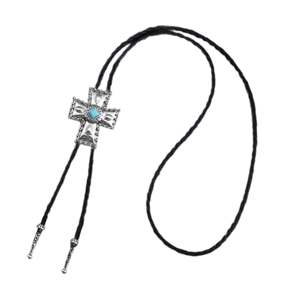 Ожерелье из веревочного лариата из искусственной кожи с металлическими крестами, ювелирные изделия с каменными подвесками, Галстук-боло в стиле вестерн для мужчин и женщин