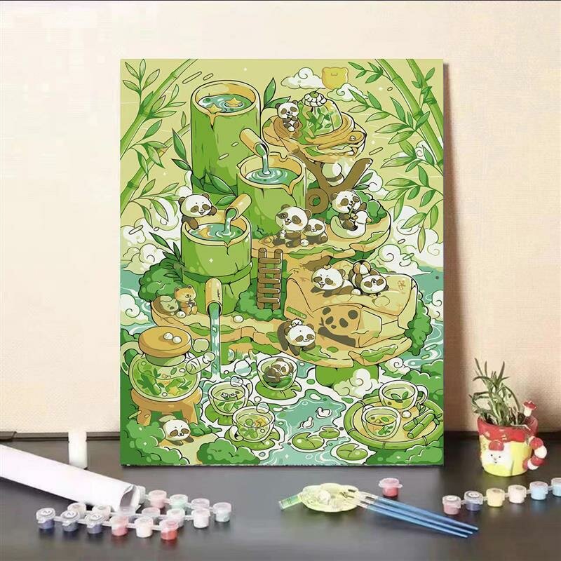 Цифровая масляная живопись Пейзаж Новая картина для гостиной Масляная цветная живопись DIY Раскраска Подарок Ручная работа Наполнение Панда Акриловая живопись