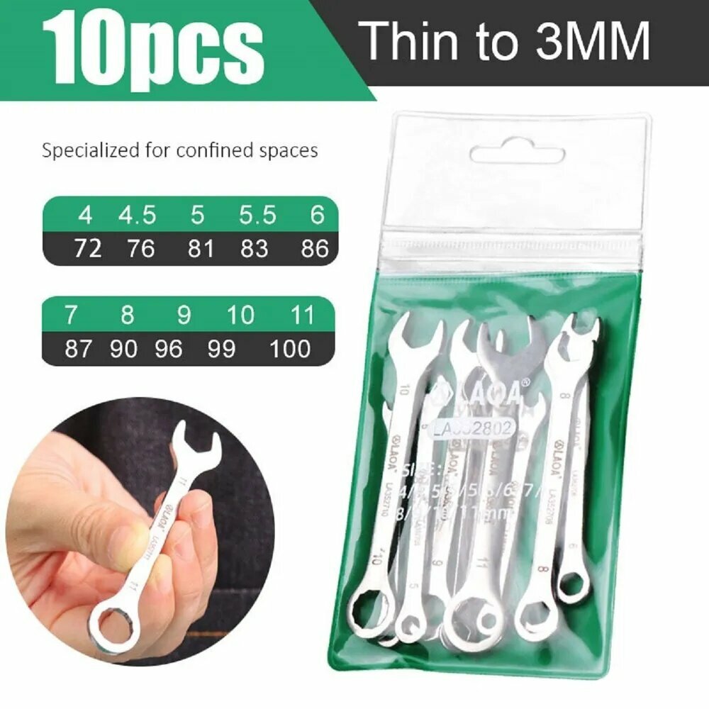 LAOA Набор гаечных ключей 10 предметов (метрические SAE 4-11 мм 5/32-7/16") с чехлом для хранения для ремонта автомобилей и ремонта дома
