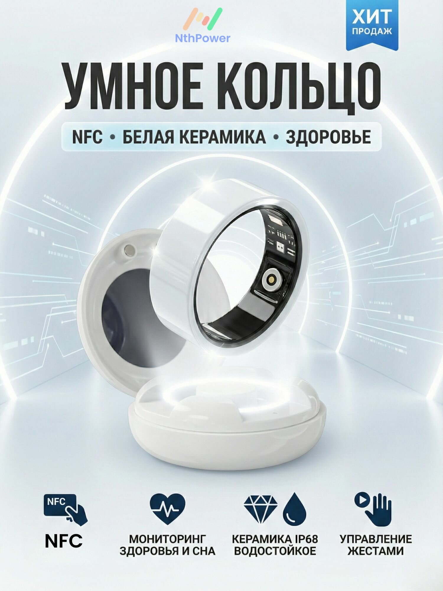 Премиальное керамическое NFC-кольцо с мониторингом здоровья 24/7, поддержкой доступа, защитой IP68 и автономностью до 14 дней