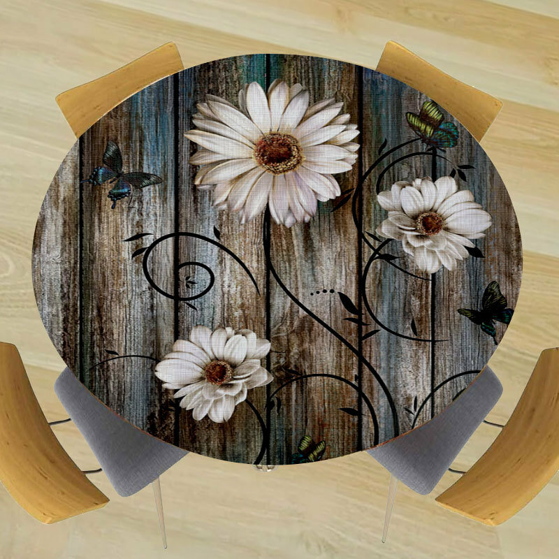 Современная простая скатерть из полиэстера и льна, круглая, для гостиной, кофейного стола, теплоизоляционная подложка, односторонняя цифровая печать, устойчивая к пятнам и пыли