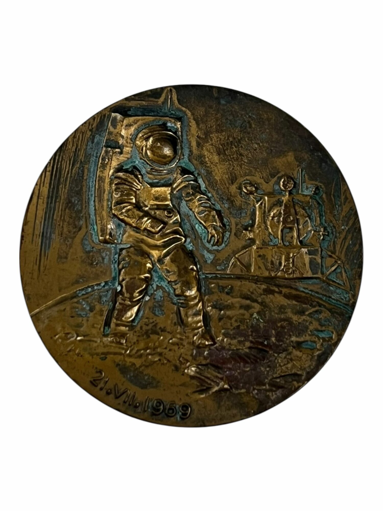 Советская настольная медаль, Н. Армстронг, клеймо ММД. Сделано в СССР