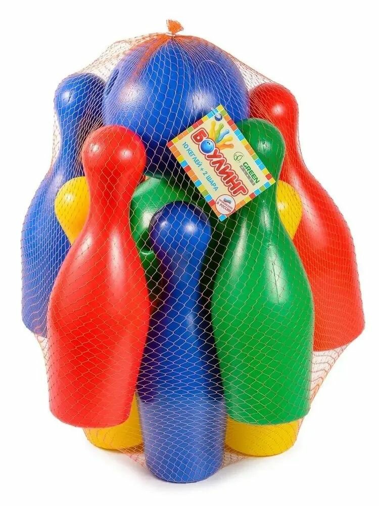 Боулинг детский пластмассовый набор 10 кеглей + 2 шар