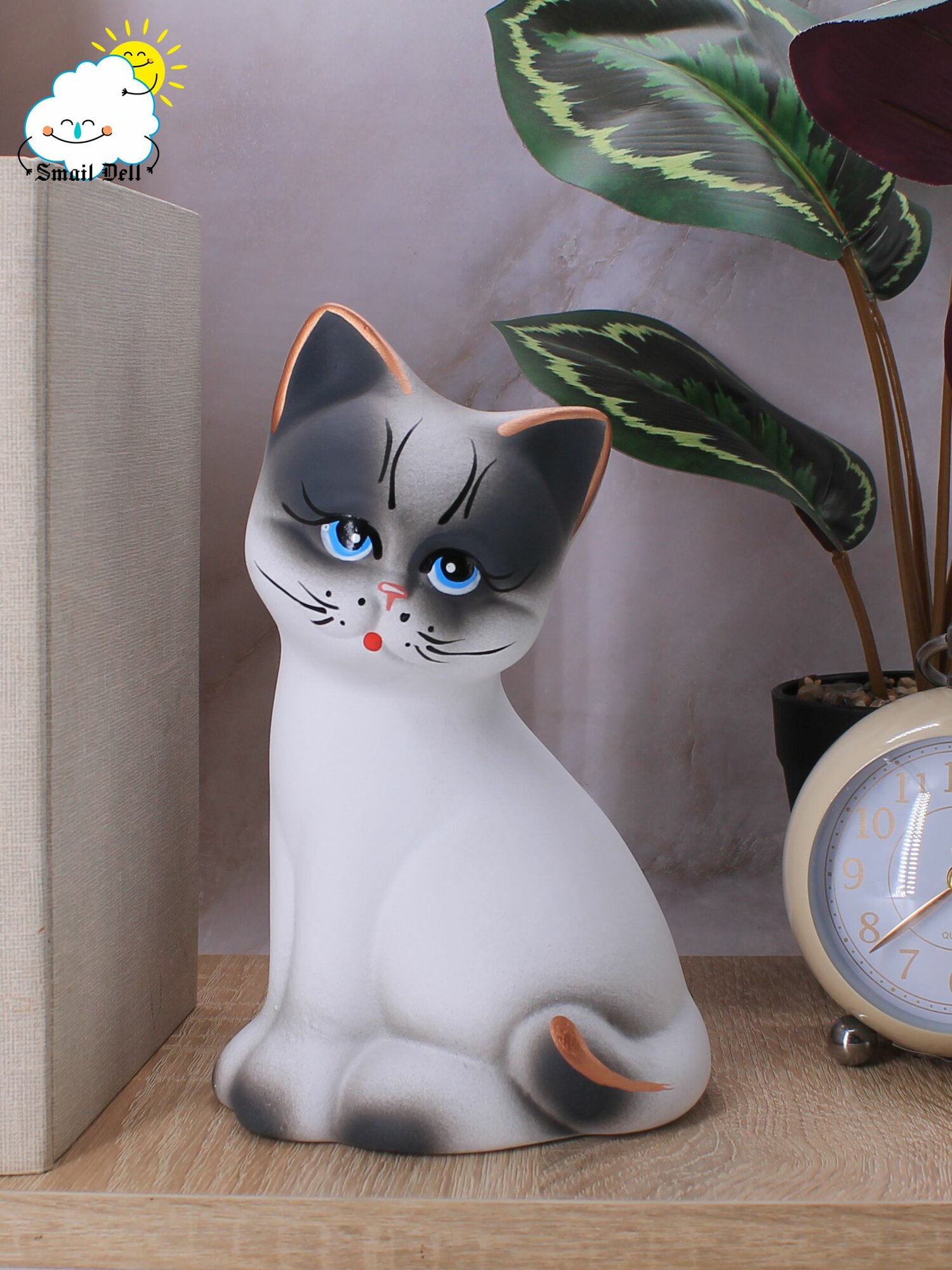 Статуэтка копилка Котенок Гафф, 18 см, керамика, цвет белый с чёрным подпалом