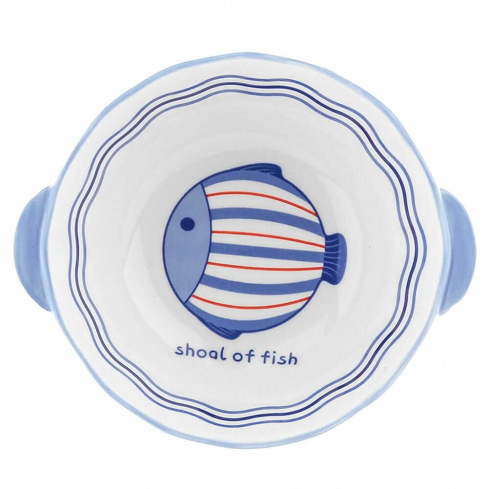 "Синий полосатик" Салатник фарфоровый 530мл, д14,8см, h6см, 2 ручки (длина 17,5см), волнистый край, отводка, белый