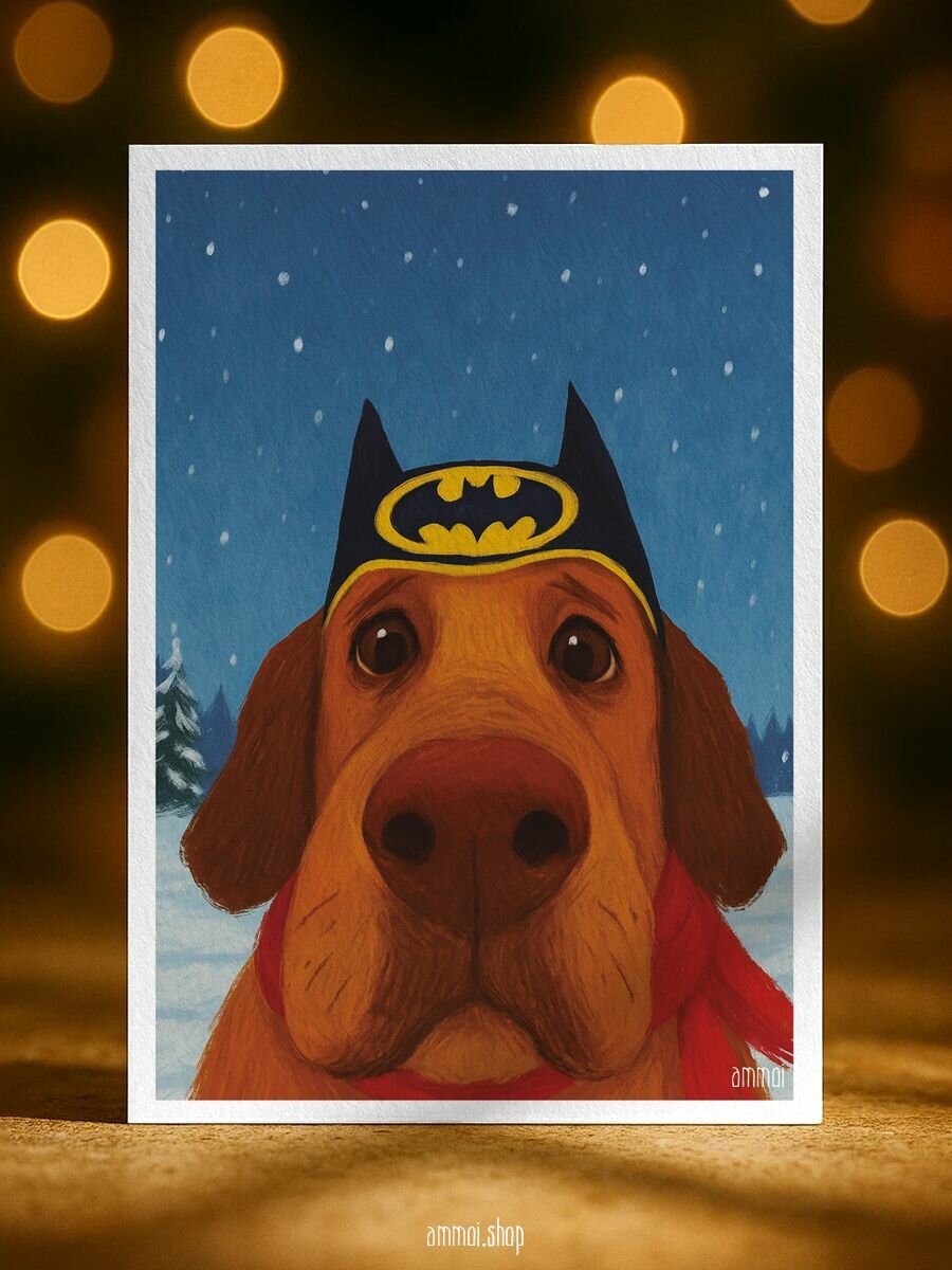 Авторская открытка Am.moi Лабрадор Ретривер Бэтмен 14,8 10,5 см (А6) с конвертом, фотобумага 300 г/м