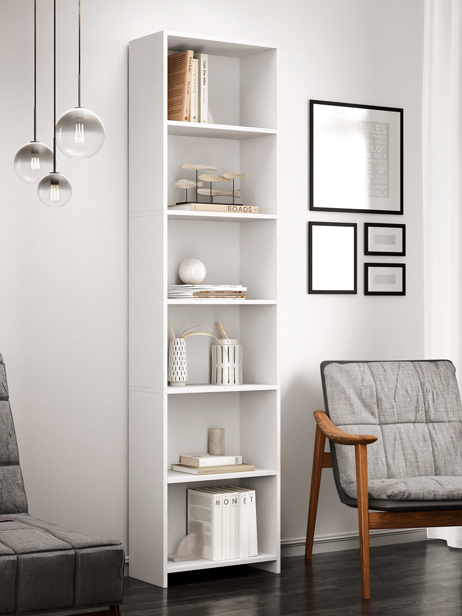 Стеллаж MFMaster Fain-6, универсальный, белый, ЛДСП, 195х50х25 см