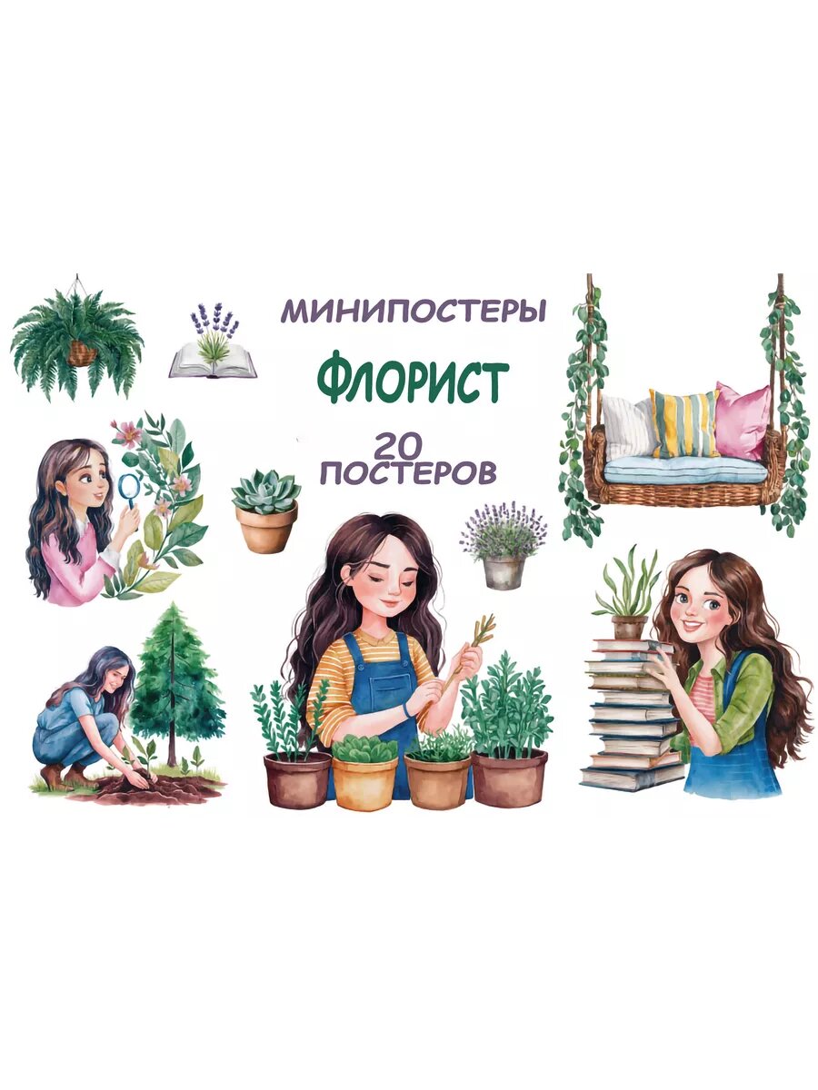 Постеры флорист, размер 15 x 21 см, материал бумага, без рамы