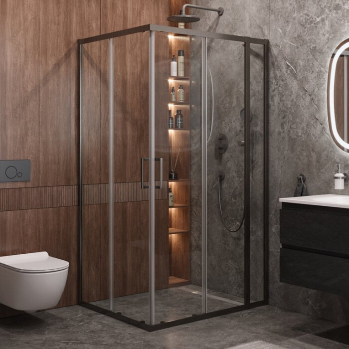 Душевой уголок Cezares Molveno AH 21 90+20 C GM IV 110х90 см, профиль оружейная сталь, стекло прозрачное