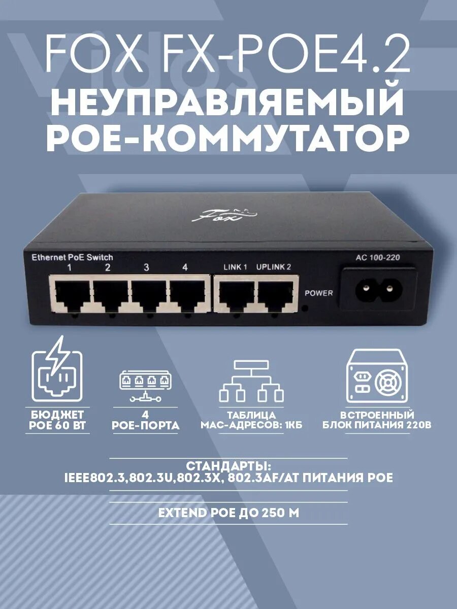 Сетевой коммутатор для видеонаблюдения FX-POE4.2