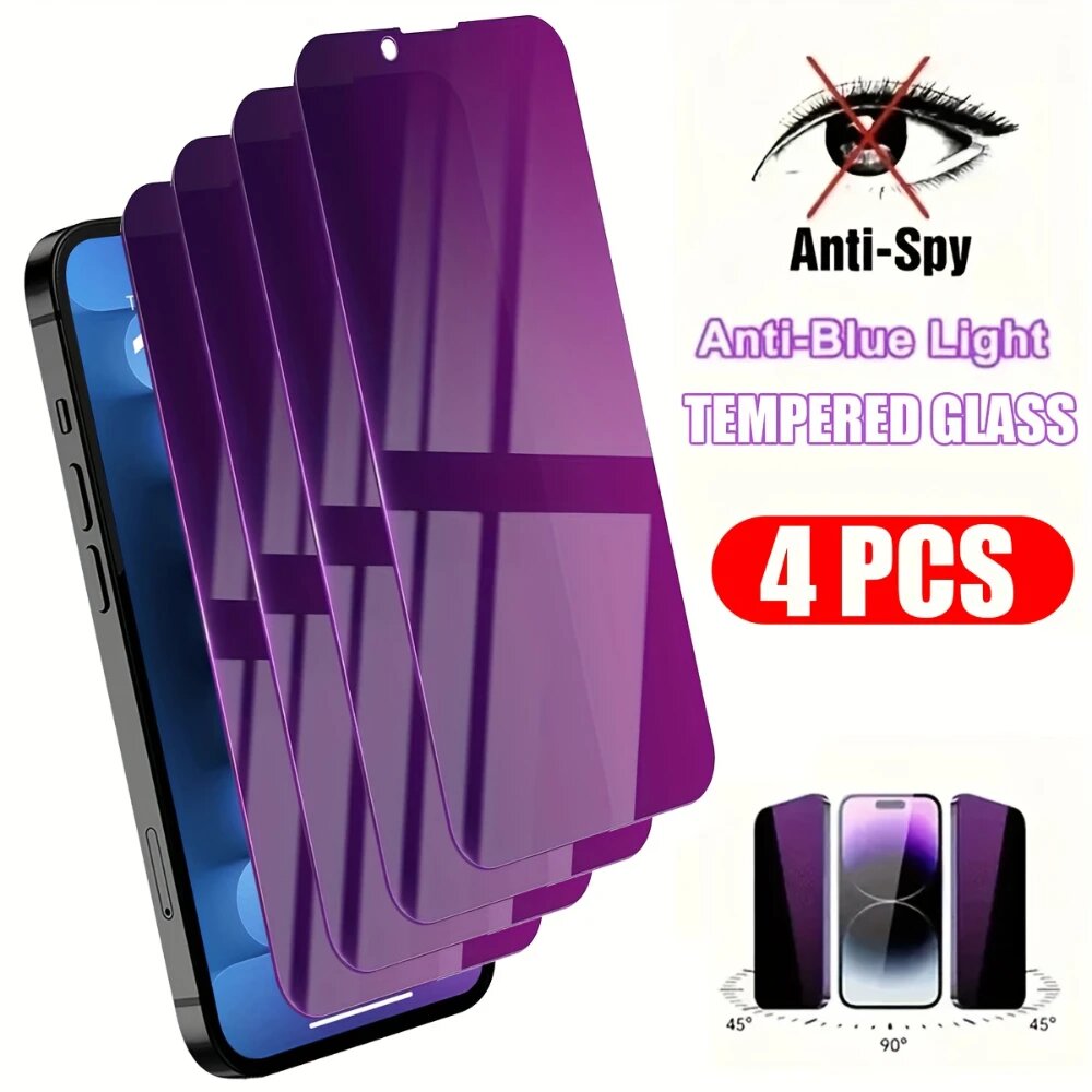 Защитные пленки для iPhone 16 Pro, фиолетовый свет, 4 шт.