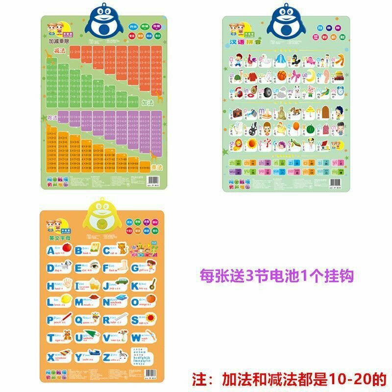 Детские таблицы сложения, вычитания, умножения и деления со звуком, настенная таблица умножения, материалы для раннего обучения фонетике и произношению.