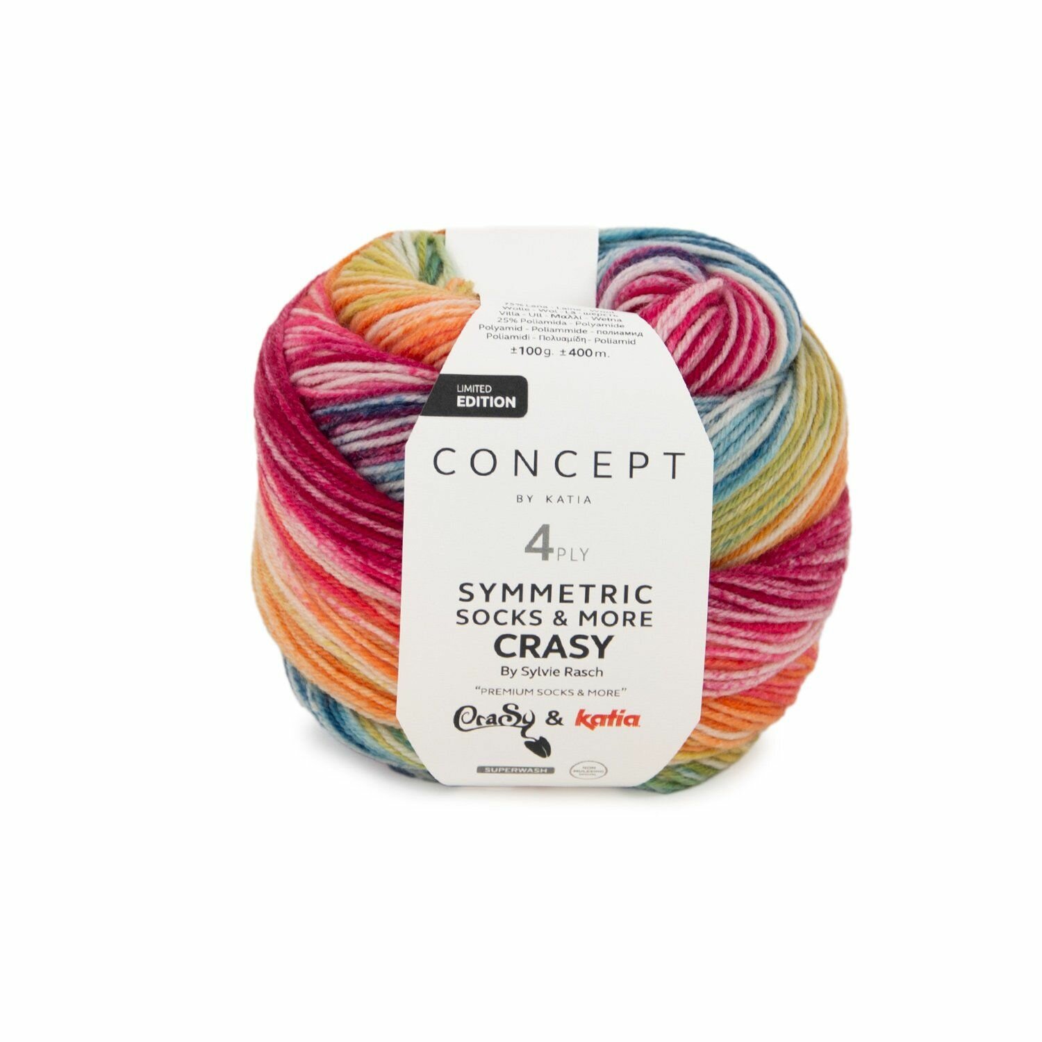 Носочная пряжа Katia CRASY Symmetric socks & More (105) 1 моток 100 г/400 м