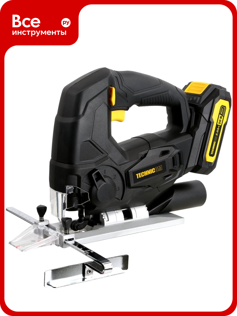 Аккумуляторный лобзик TECHNICOM 20В 2Ач, 0-2400 ход/мин, LED подсветка, 45° угол распила, 3 режима маятникового хода TC-CJ520