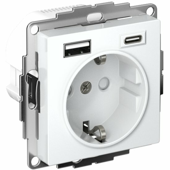 Розетка Systeme Electric (schneider Electric) SCHNEIDER ELECTRIC ATLASDESIGN 16А с 2 USB A+C, механизм, белый, ATN000132