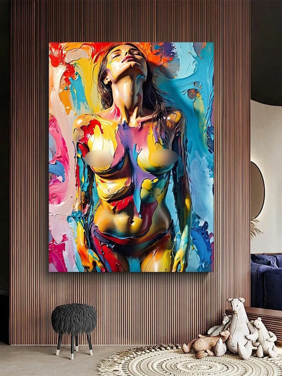 Картина на стену - "Сексуальная девушка, голая 18+, масляная живопись, эротический арт" , 60х80 см.