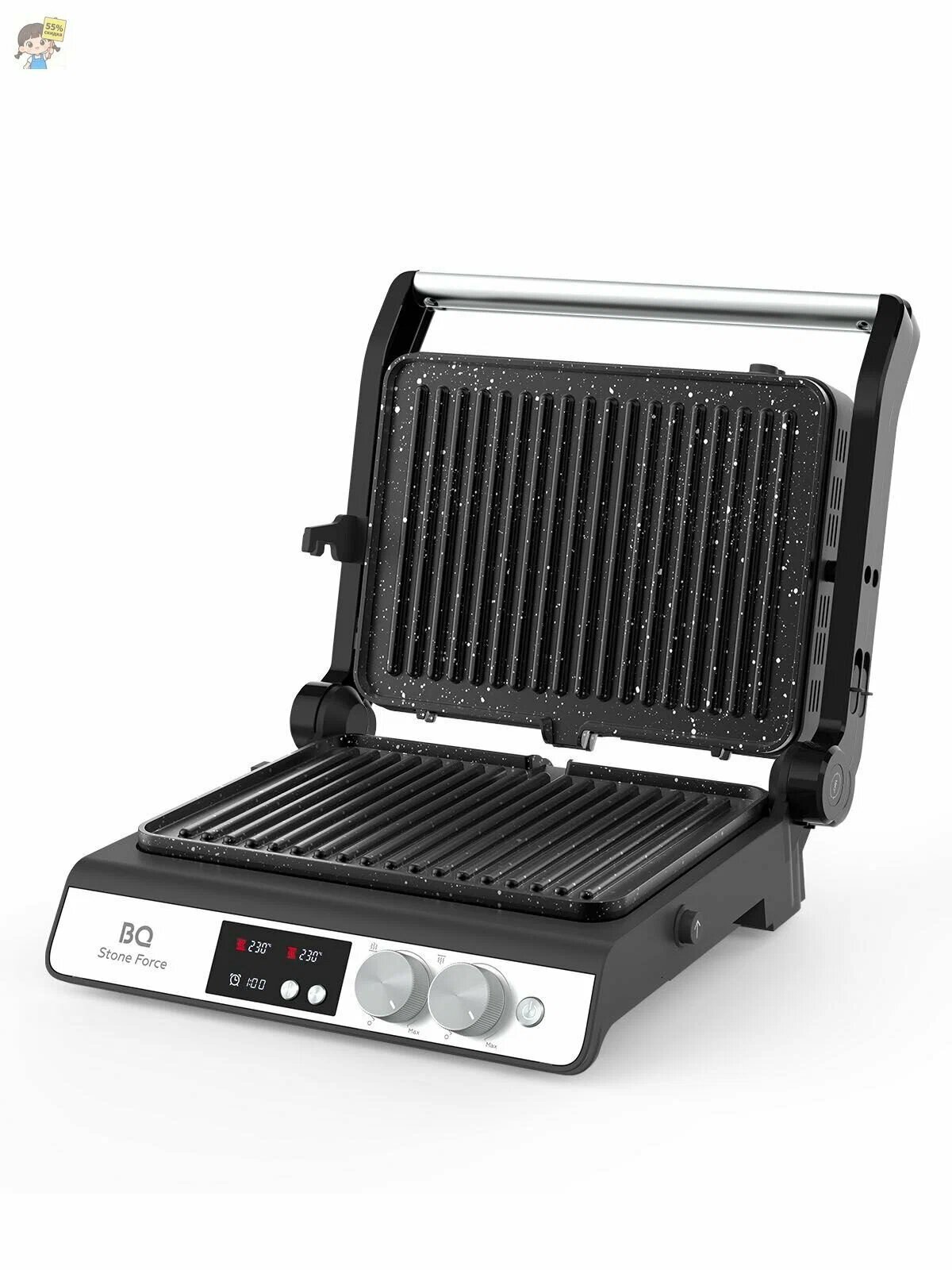 Электрический гриль BQ GR3002, Black-Steel, 3 в 1, Мощность 2000Вт