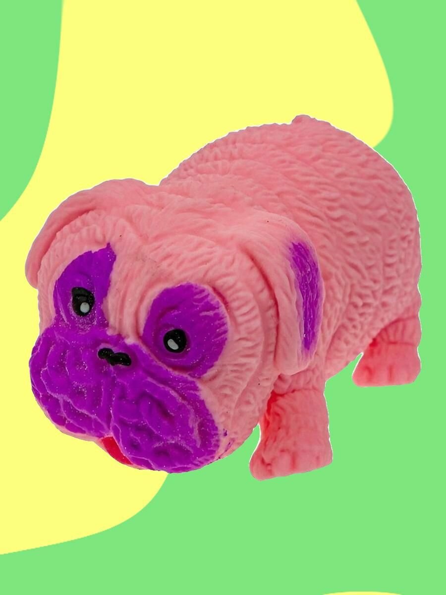 Игрушка мялка-антистресс для детей и взрослых Мопс с песком, розовый