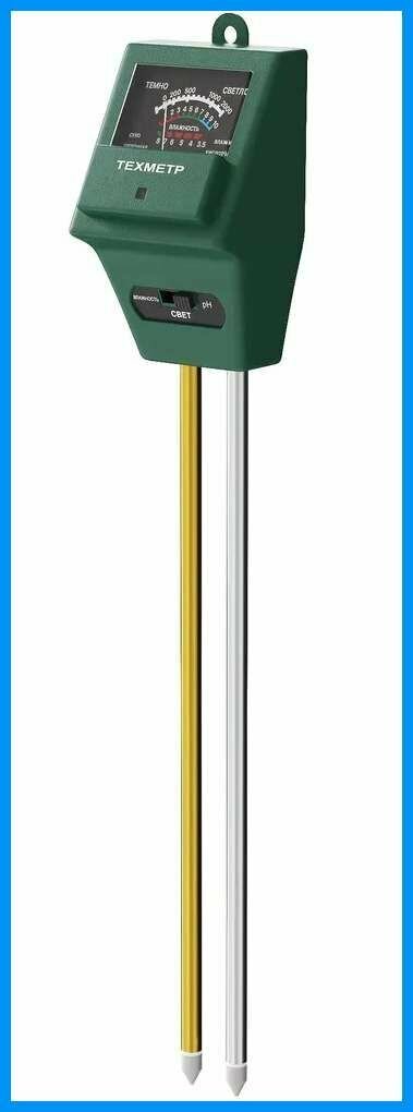 Измеритель кислотности (pH), влажности и освещенности почвы техметр КВО-7 (Зеленый)