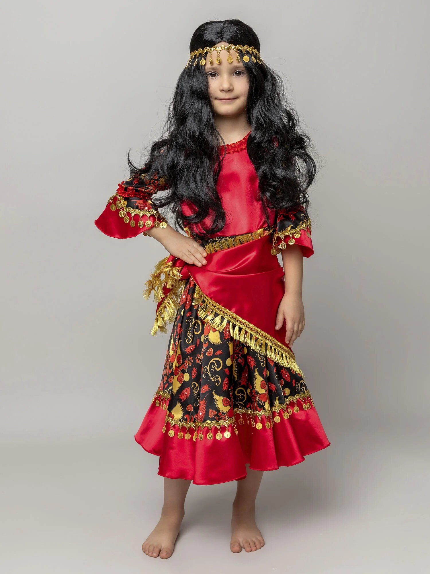 Карнавальный костюм детский "Цыганка Рада" для девочки с париком