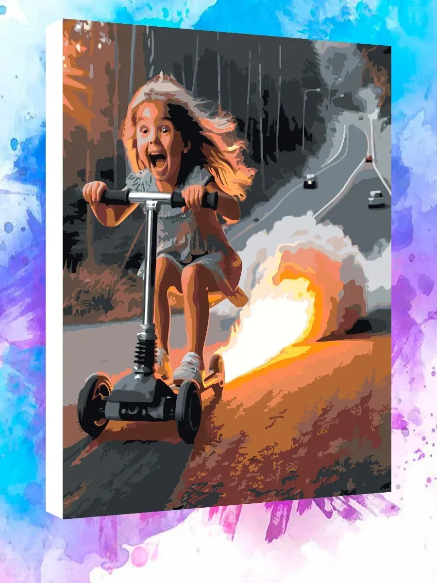 Картина по номерам Девочка Самокат Ребенок Дети Мем