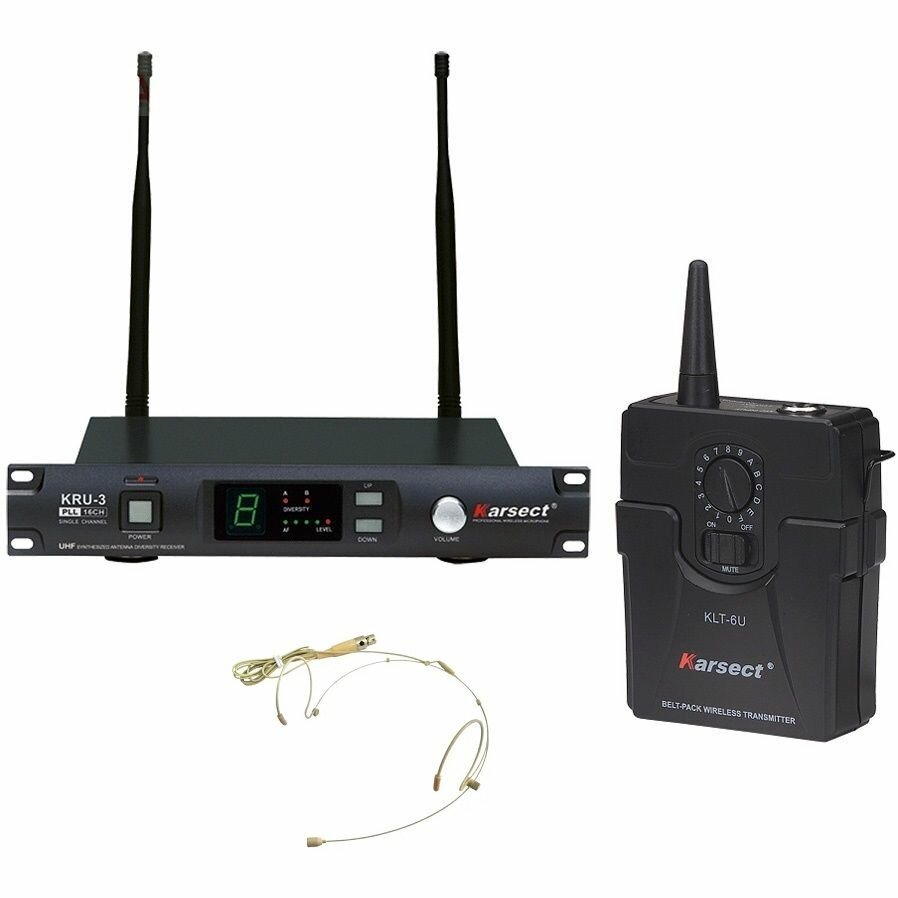 Karsect KRU-3/KLT-6U/HT-3C радиосистема UHF , 1 ушная гарнитура , 16 каналов , диверсити