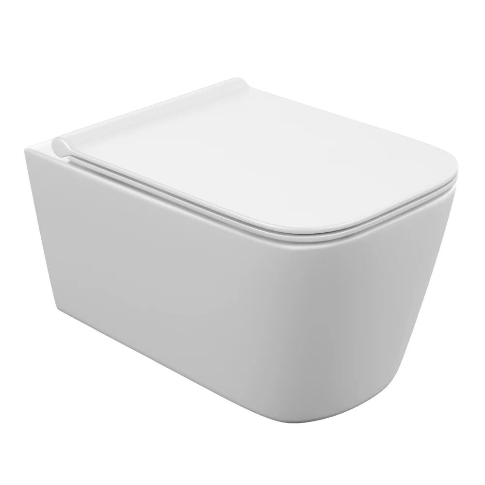 Унитаз подвесной Cersanit Создание (Crea) Vortex DPL EO slim 68916 с микролифтом, безободковый, без бачка, антивсплеск, фарфоровый, белый, глянцевый, прямоугольный, сиденье для унитаза в комплекте