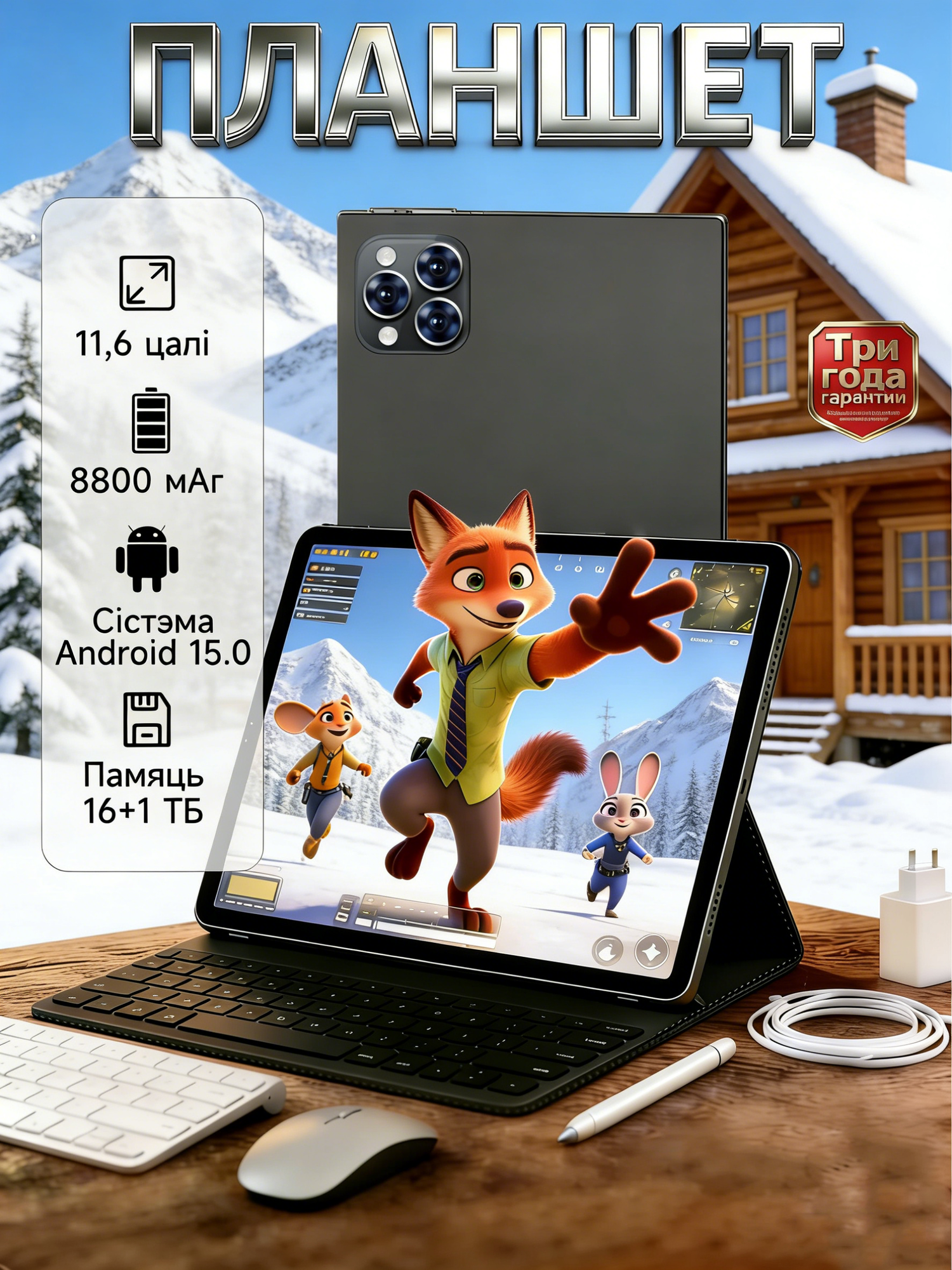 Galaxy Pro12 игровой планшет Android 15, 11.6 дюймов, 16/1024 ГБ, 2560x1600, с клавиатурой и мышью, полная комплектация.