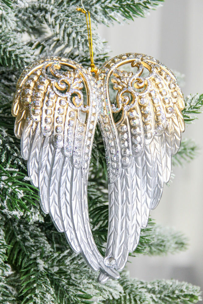 Ёлочная игрушка крылья ангела, коллекция 'люссо нобиле', пластик, серебряные, 15 см, Kurts Adler T3422-2