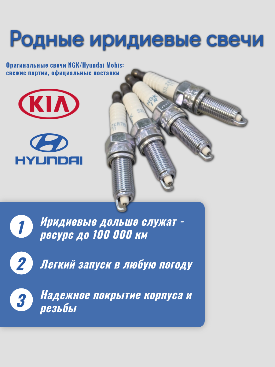 Иридиевые свечи зажигания 18846-11070 (NGK SILZKR7B11) для Hyundai/Kia Хенде Киа — комплект 4 шт